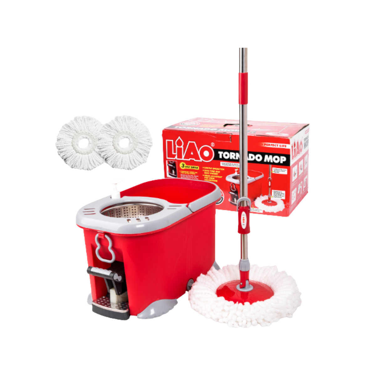 3 Way Drive Tornado Mop (Bucket, Handle and 2 Microfiber Mop Refills ...